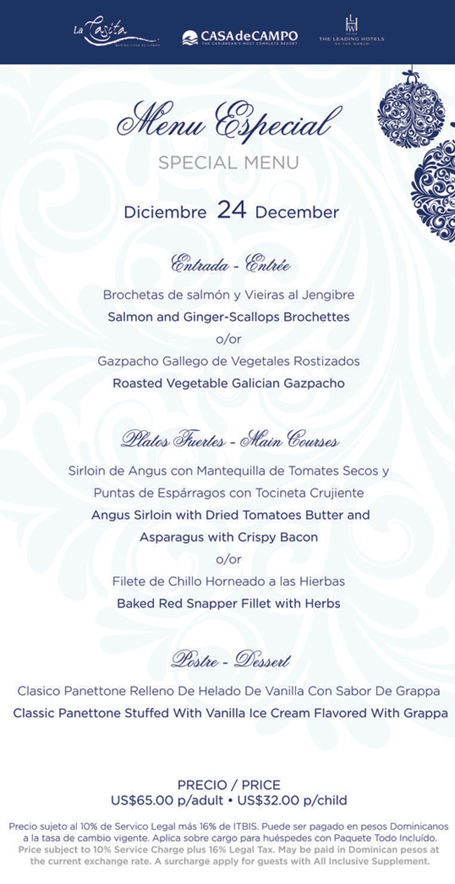 Christmas Special Menus at La Piazzetta, the Beach Club, La Caña, La ...