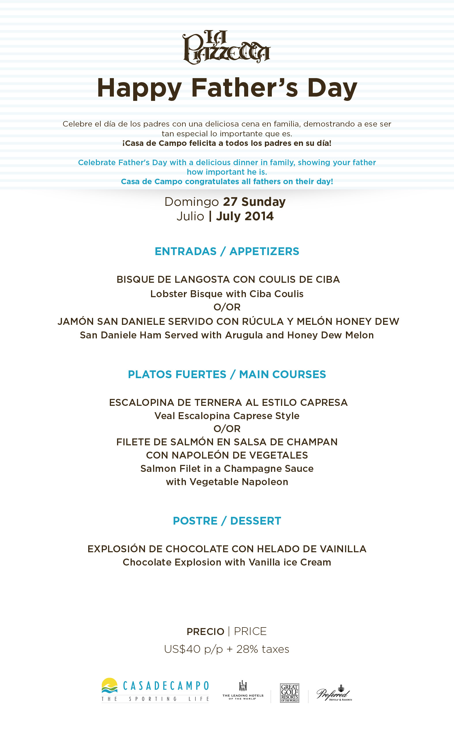 Menús especiales del Día de los Padres en Casa de Campo